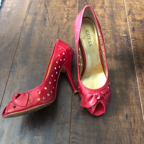 Guess | Shoes | Guess Peep Toe Pump In Red | Poshmark